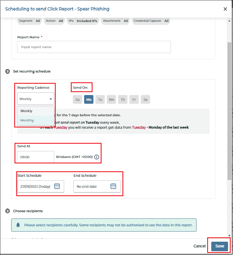 Report Scheduling: Click Report – Phriendly Phishing